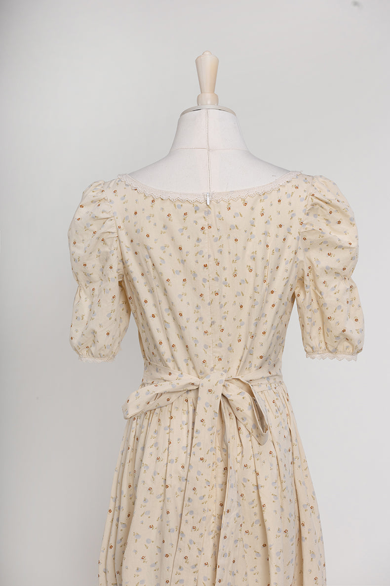 Puffy Sleeve Square Neckline Belt Prairie Dress– The Cottagecore