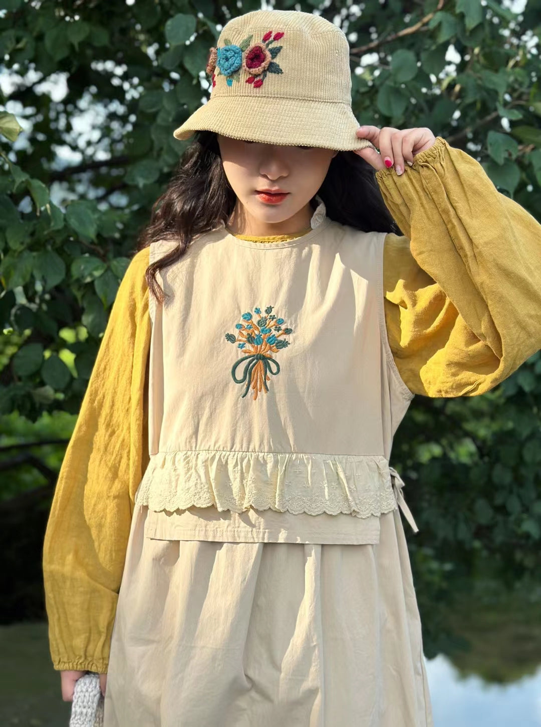 Lace Trim Drawstring Overall Dress– The Cottagecore