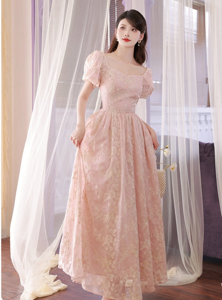 Embroidered Pink Princesscore Maxi Dress– The Cottagecore