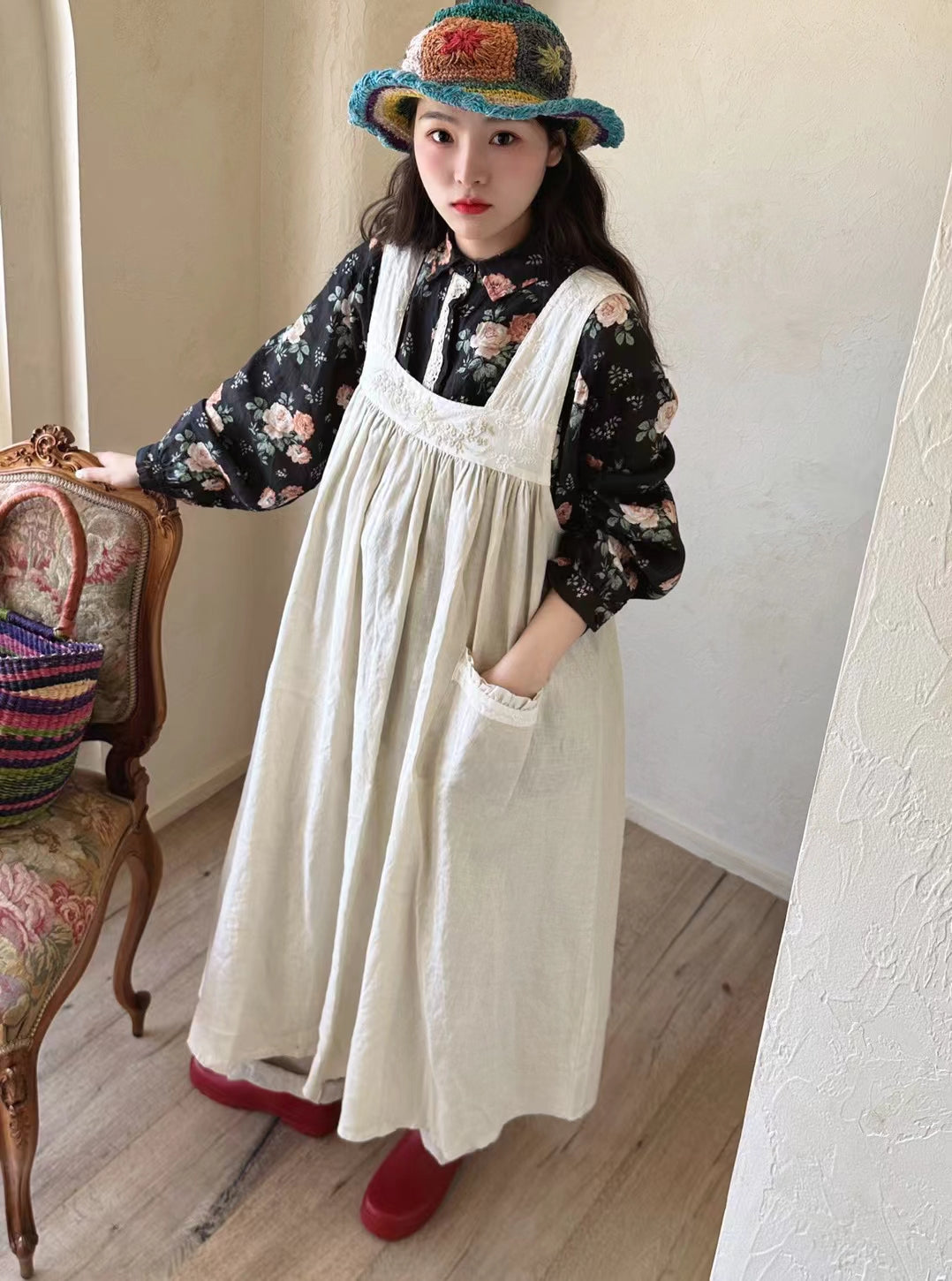 Cute Linen Overall Dress– The Cottagecore