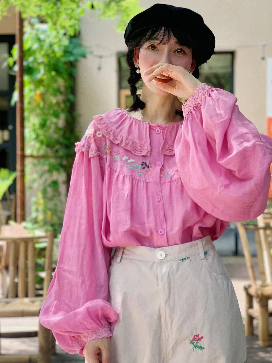 Forestcore Embroidered Linen Blouse– The Cottagecore