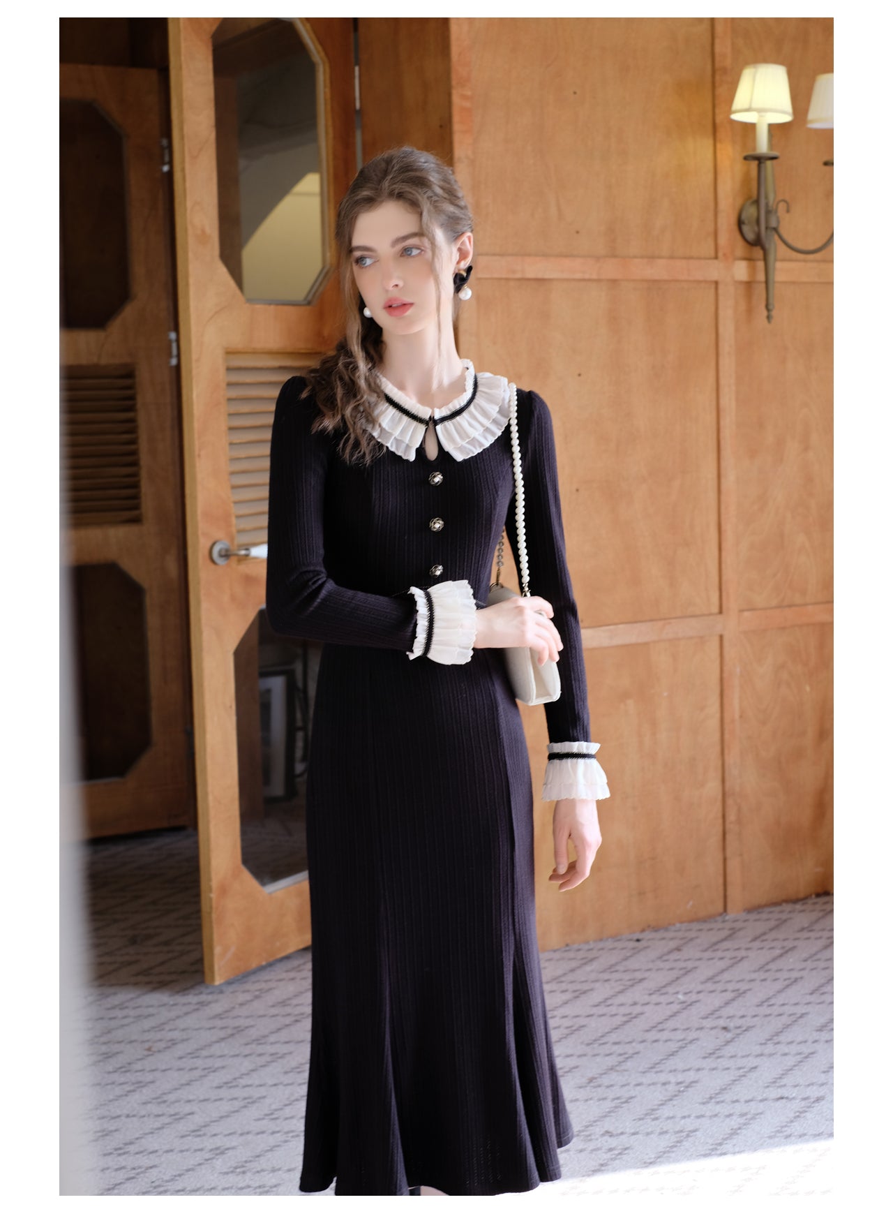 Frilled Collar Elegant Knit Dress– The Cottagecore