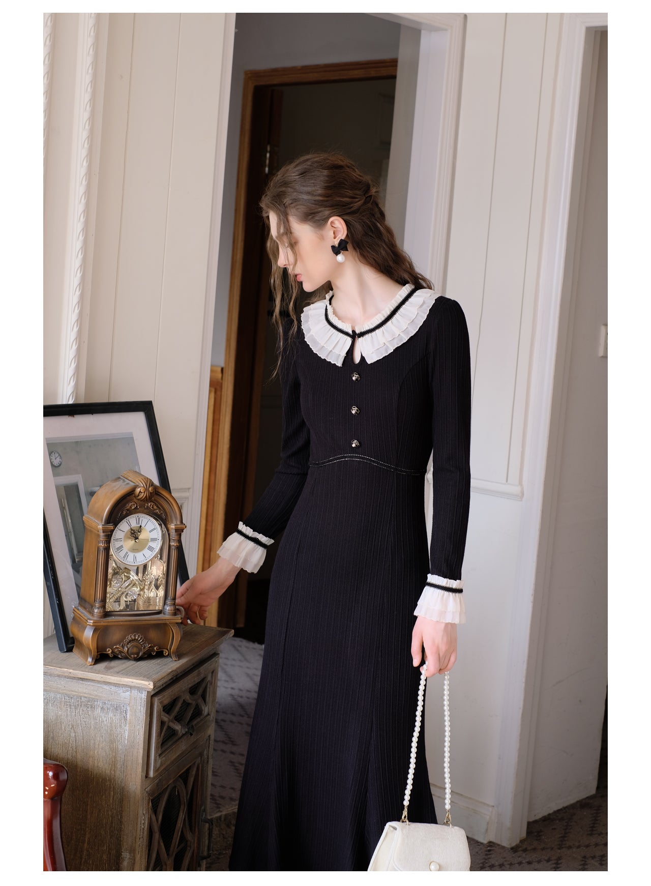 Frilled Collar Elegant Knit Dress– The Cottagecore