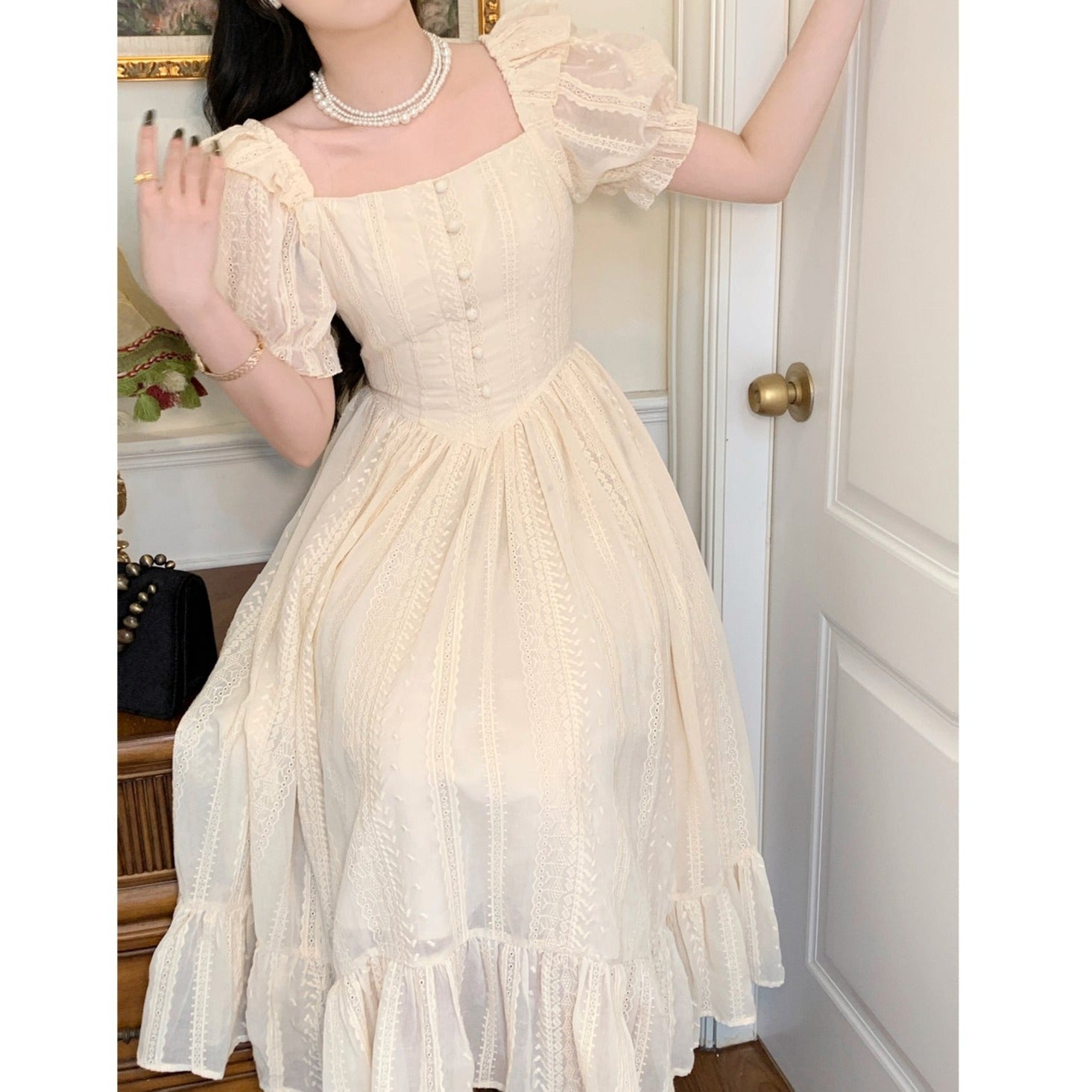 Retro Princess Puffy Sleeve Slim Waist Dress– The Cottagecore