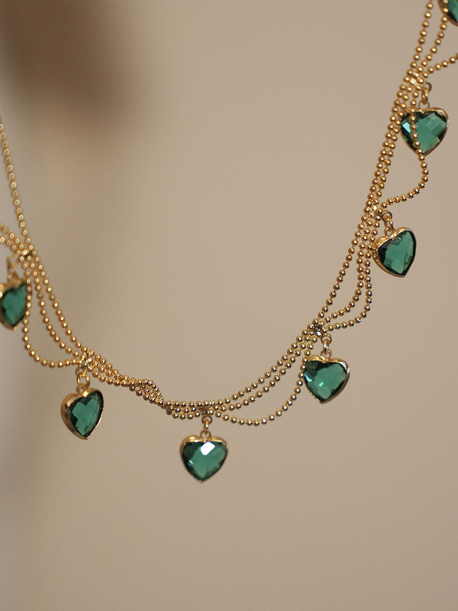 Green Crystal Layered Necklace– The Cottagecore