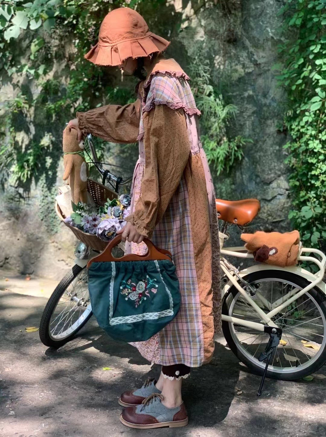 Cute Embroidered Patchwork Drawstring Dress– The Cottagecore