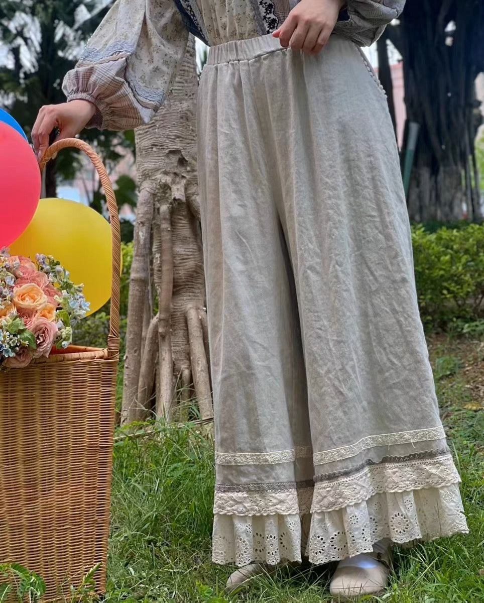 Frilled Lace Hem Linen Culottes– The Cottagecore