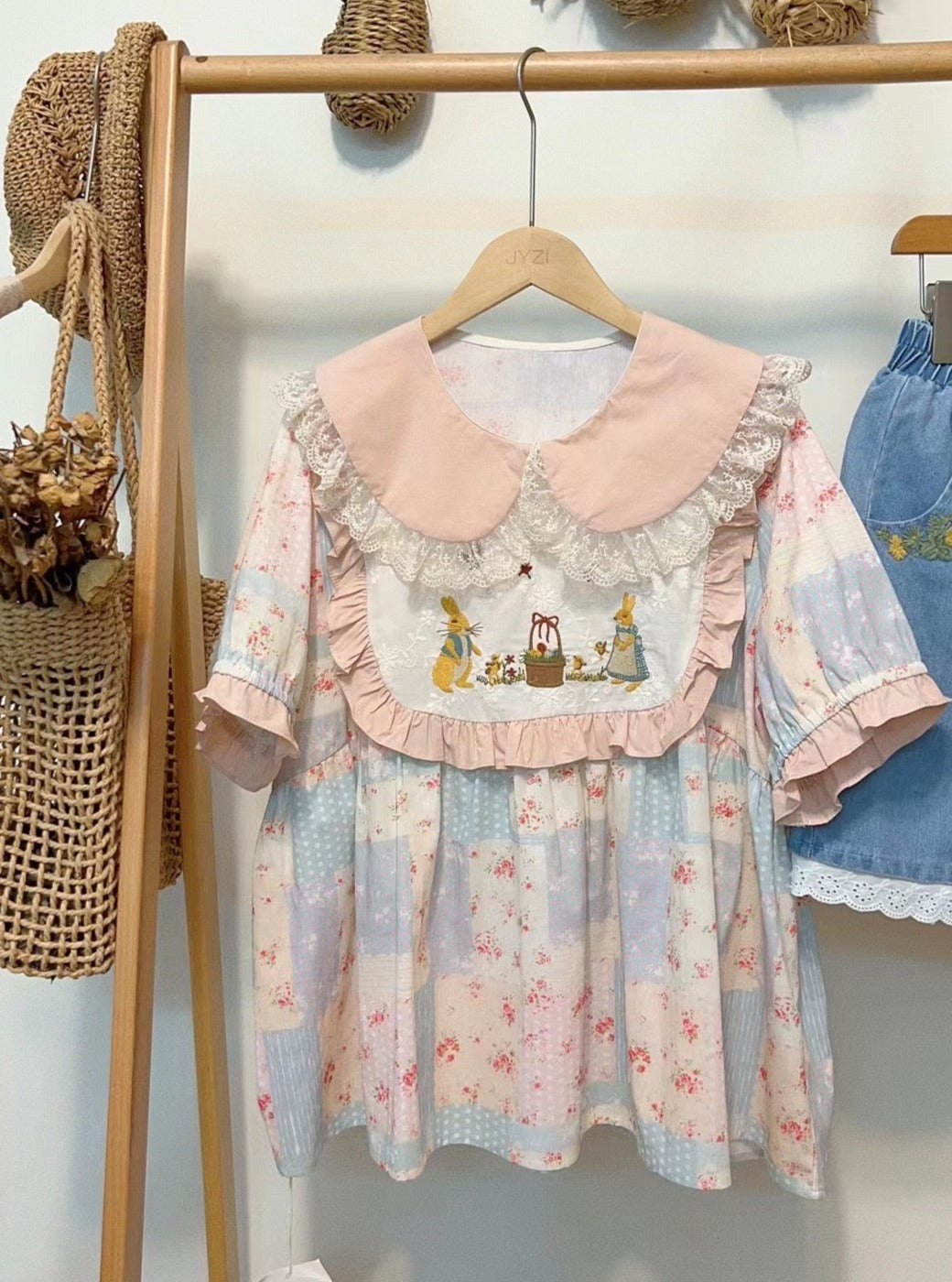 Super Cute Rabbit Embroidered Ruffled Top– The Cottagecore