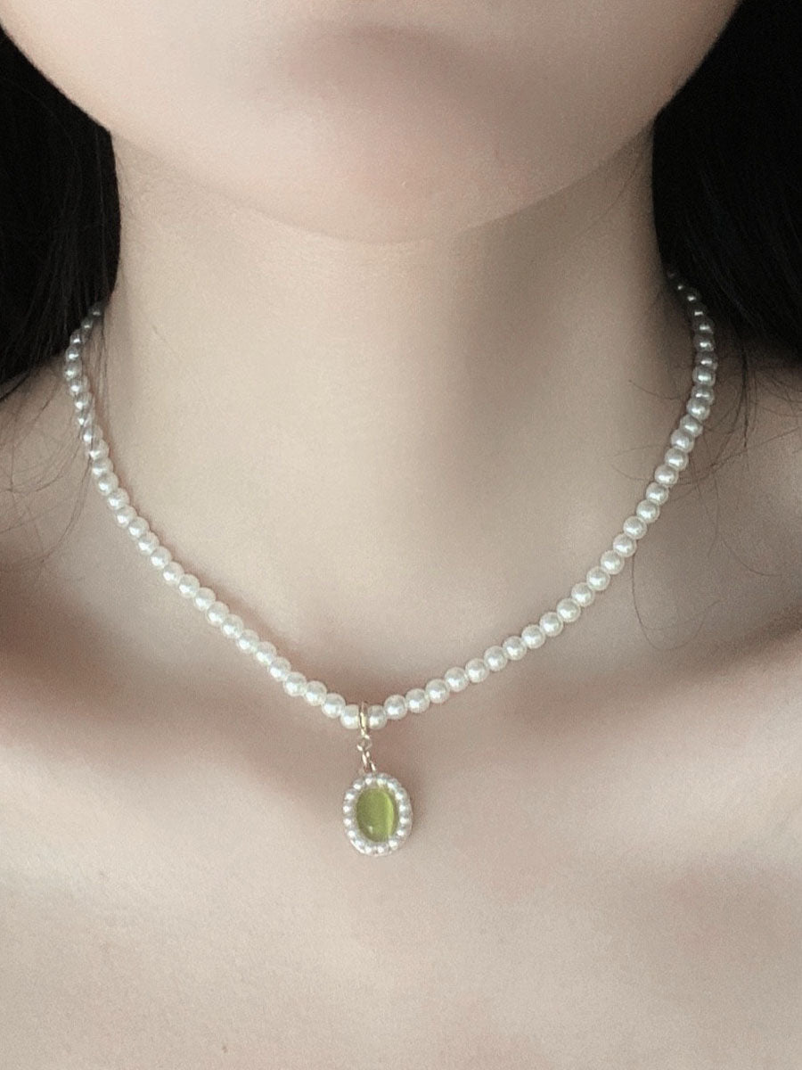 Olivine Cymophane Pearl Necklace– The Cottagecore