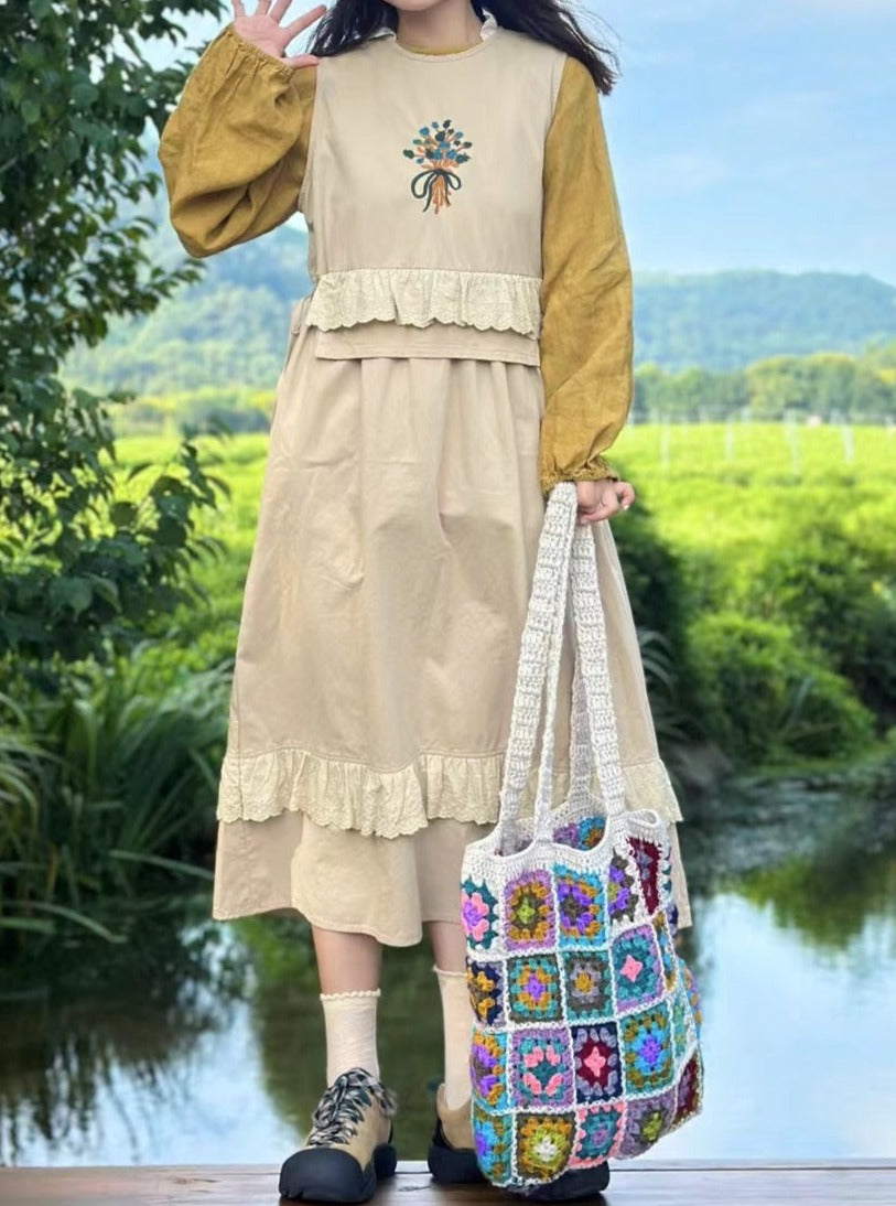 Lace Trim Drawstring Overall Dress– The Cottagecore