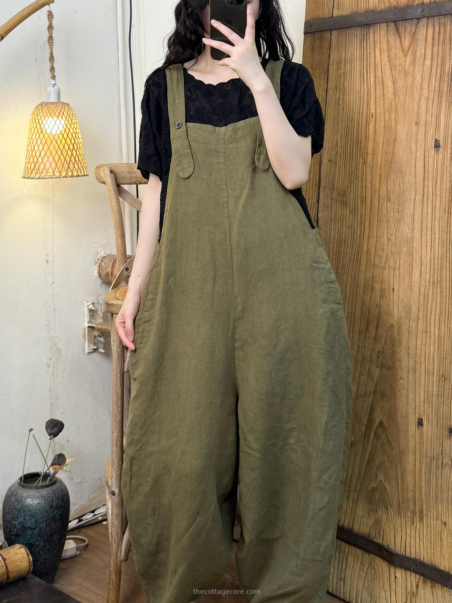 Solid Color Washed Linen Overalls– The Cottagecore