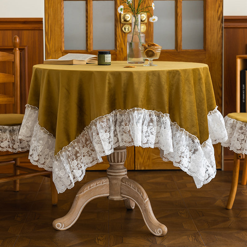 French Velvet Lace Trim Tablecloth– The Cottagecore