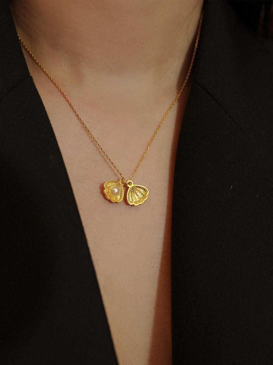 Shell Wrapped Pearl Necklace– The Cottagecore
