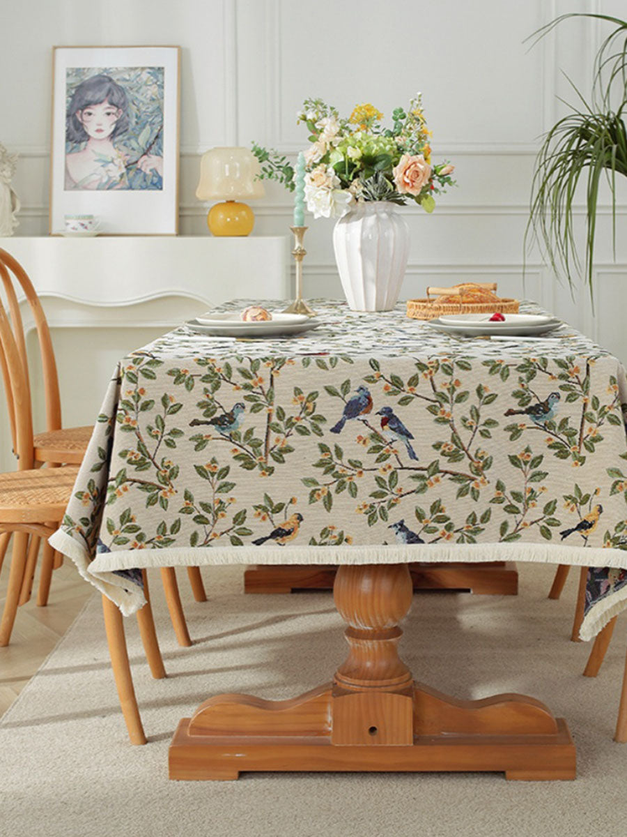 Vintage Bird and Flower Tablecloth– The Cottagecore