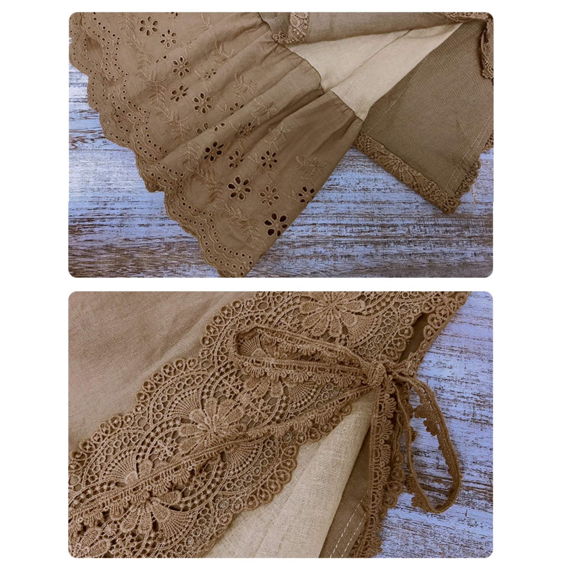 Linen Lace Patchwork Skirt With Lace Hem– The Cottagecore