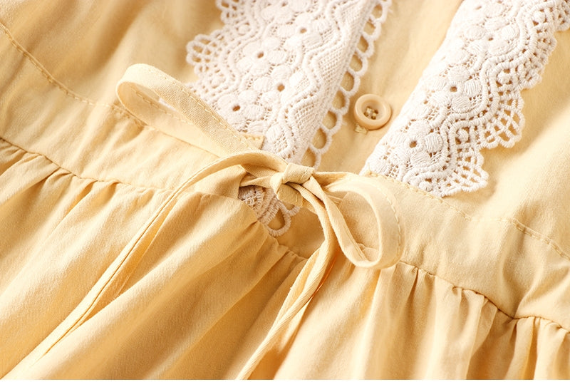 Cotton Lace Trim Drawstring Dress With Brooch– The Cottagecore