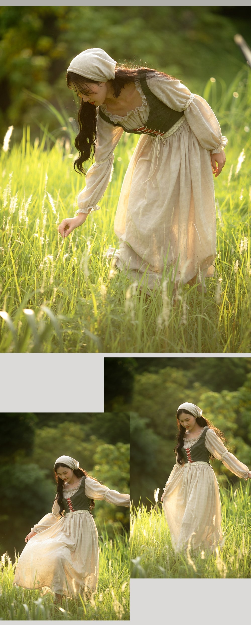 Mid Century Lace Up Corset + Frilled Dress 2pcs Set (Babushka Included ...