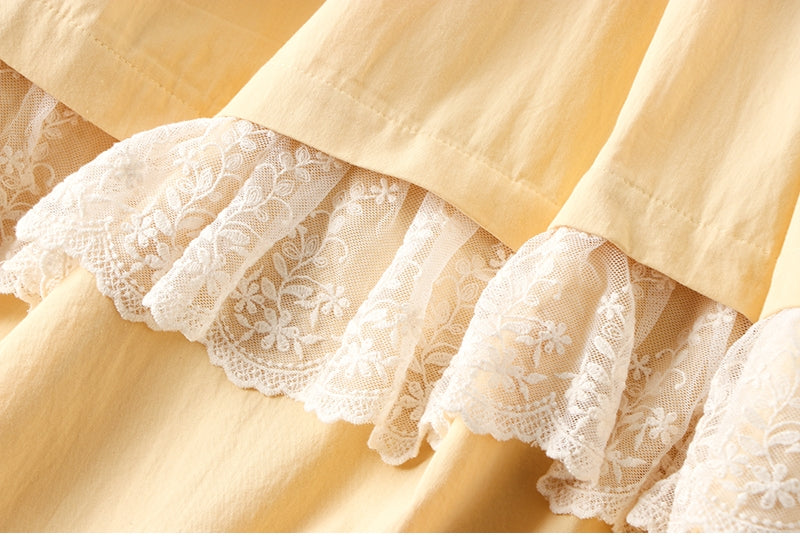 Cotton Lace Trim Drawstring Dress With Brooch– The Cottagecore