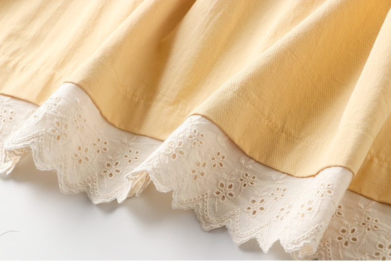 Cotton Lace Trim Drawstring Dress With Brooch– The Cottagecore