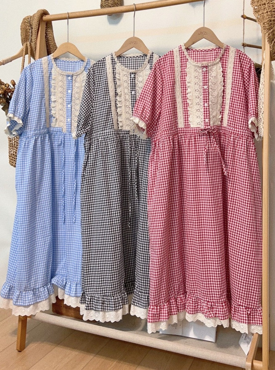 Farmcore Lace Patchwork Checkered Dress– The Cottagecore