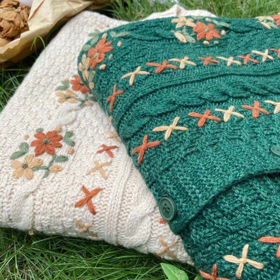 Hand Embroidered Little Flowers Cardigan– The Cottagecore
