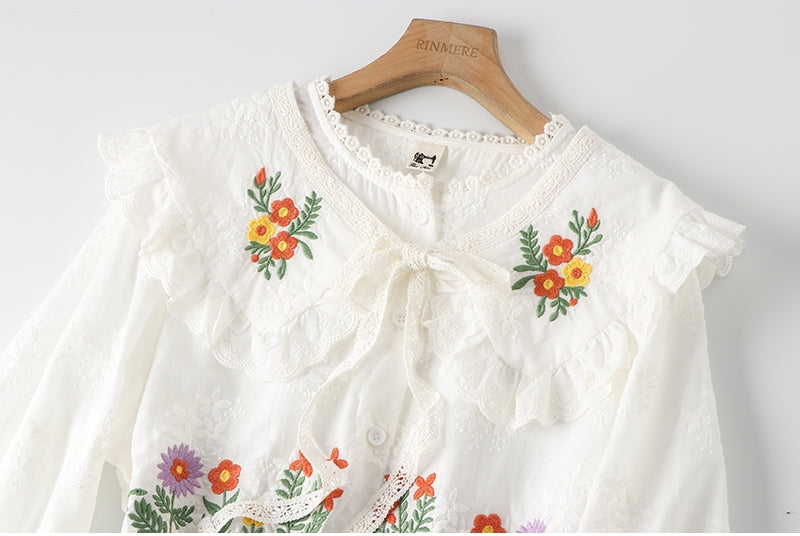 Farmcore Floral Embroidered Dress With Removable Collar– The Cottagecore