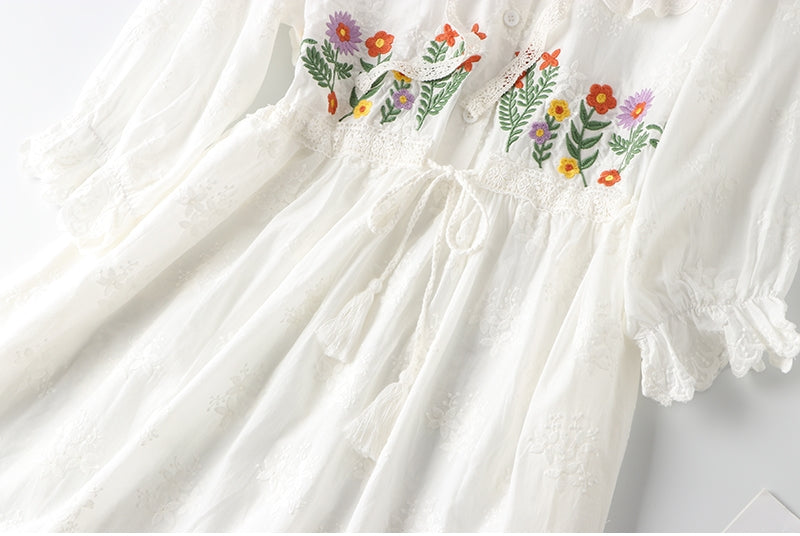 Farmcore Floral Embroidered Dress With Removable Collar– The Cottagecore