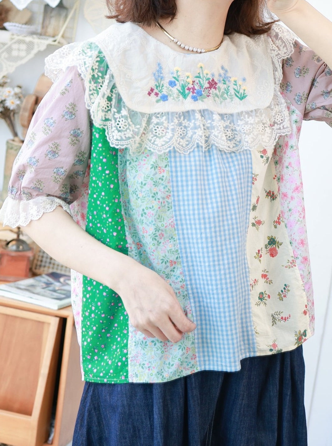 Prairie Floral Embroidered Patchwork Shirt– The Cottagecore