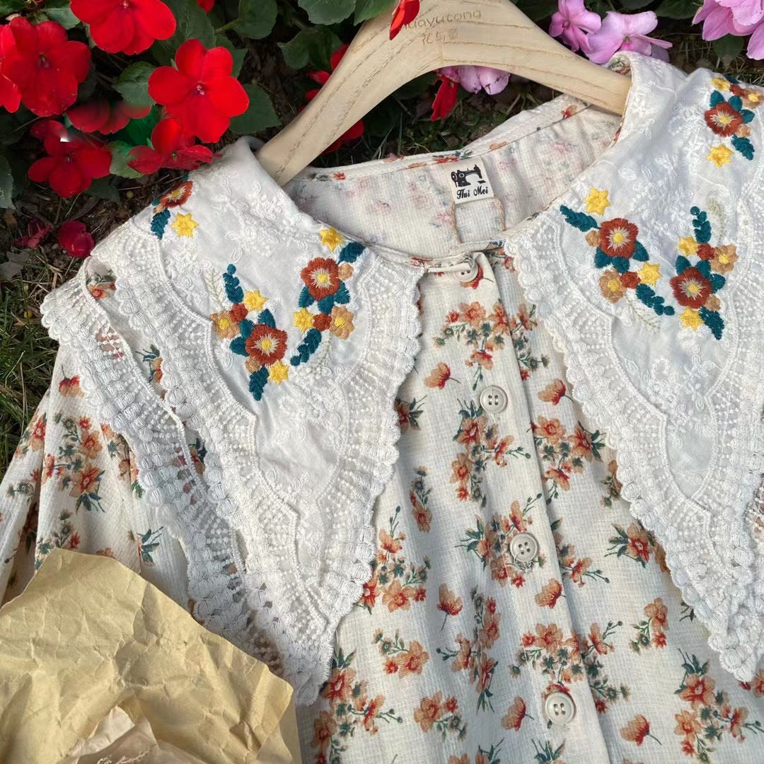 Countrycore Embroidered Vintage Print Dress– The Cottagecore