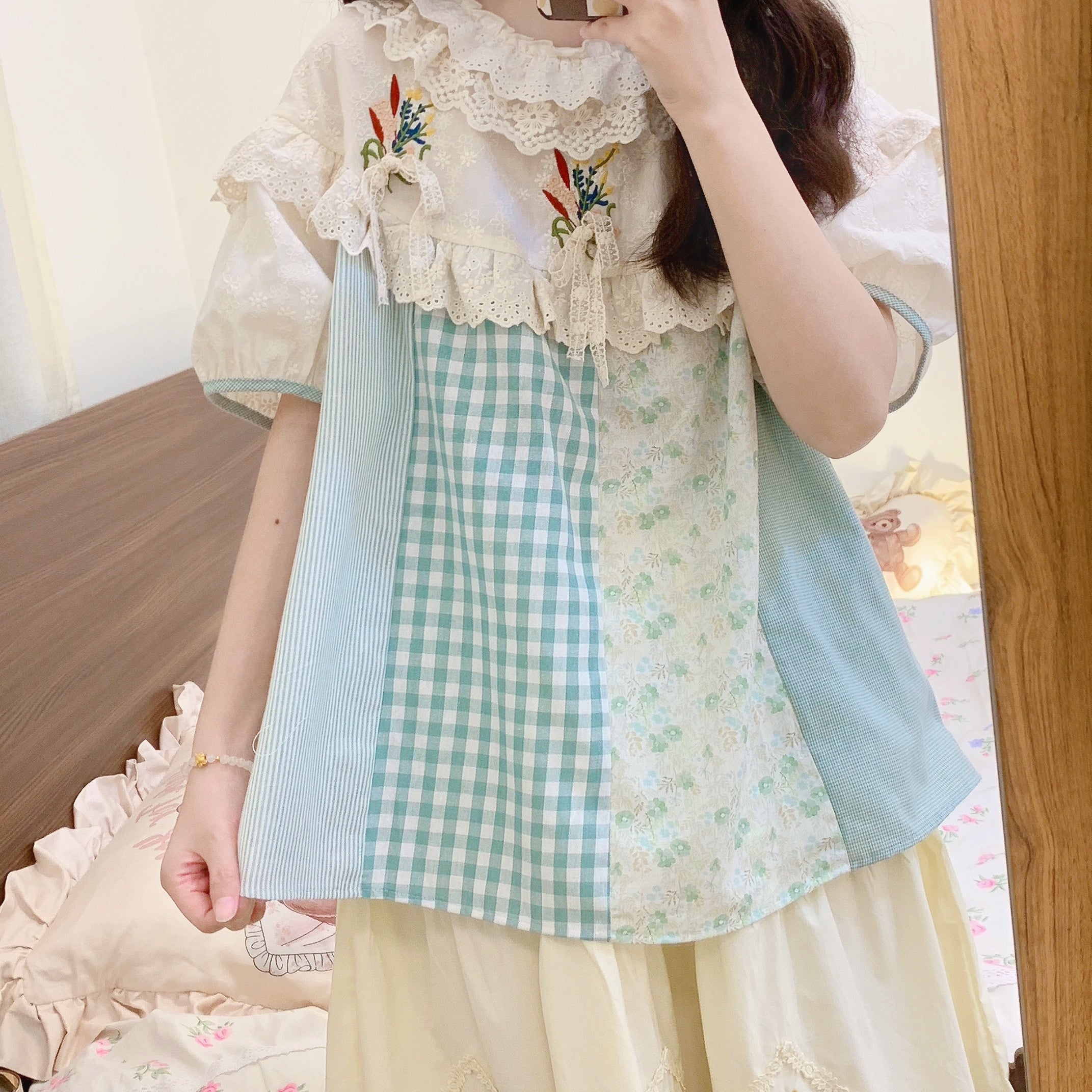 Cute Lace Collar Patchwork Top– The Cottagecore