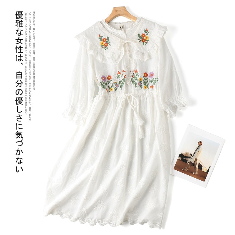 Farmcore Floral Embroidered Dress With Removable Collar– The Cottagecore