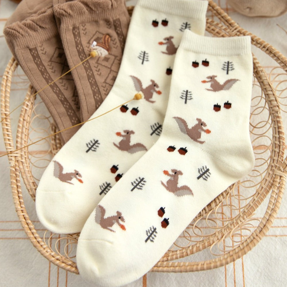 Cute Squirrel Cotton Socks– The Cottagecore