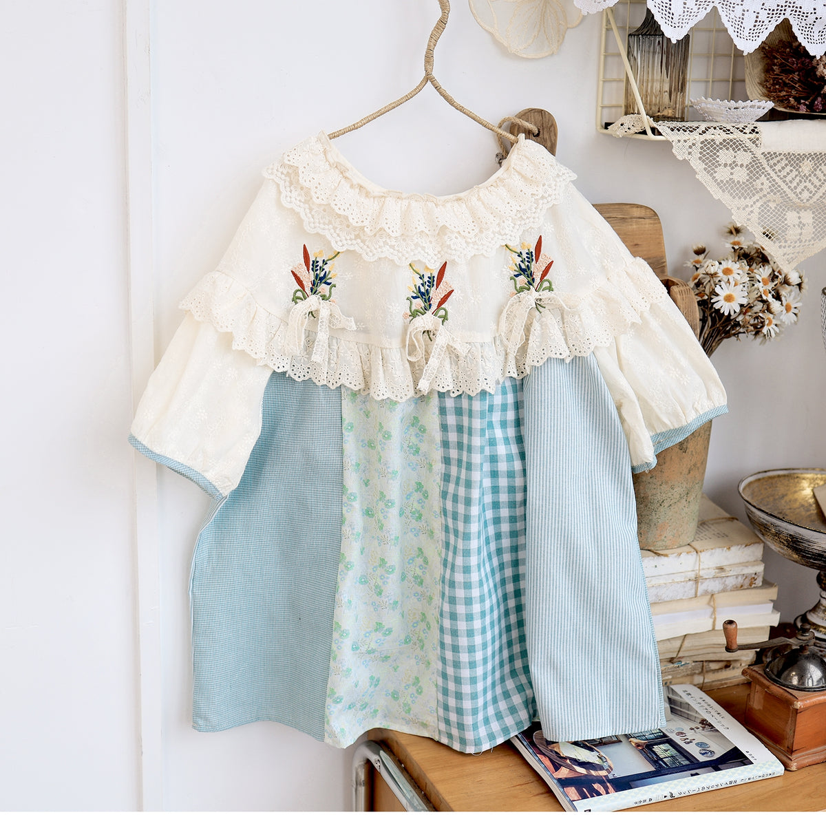 Cute Lace Collar Patchwork Top– The Cottagecore