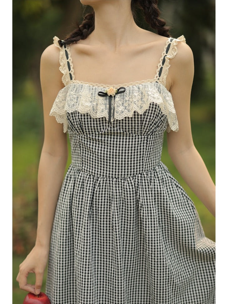 Black Lace Boned Corset + Lace Checkered Slip Dress– The Cottagecore