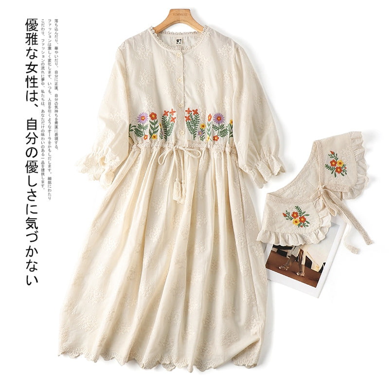 Farmcore Floral Embroidered Dress With Removable Collar– The Cottagecore