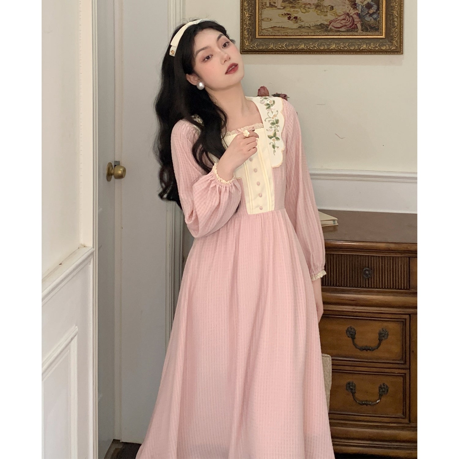 Pink Embroidered Princesscore Dress– The Cottagecore