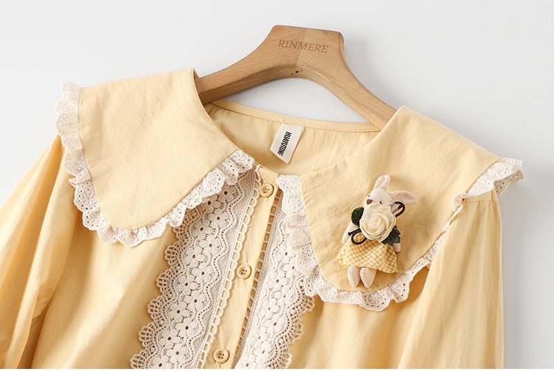 Cotton Lace Trim Drawstring Dress With Brooch– The Cottagecore