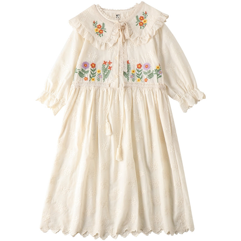 Farmcore Floral Embroidered Dress With Removable Collar– The Cottagecore