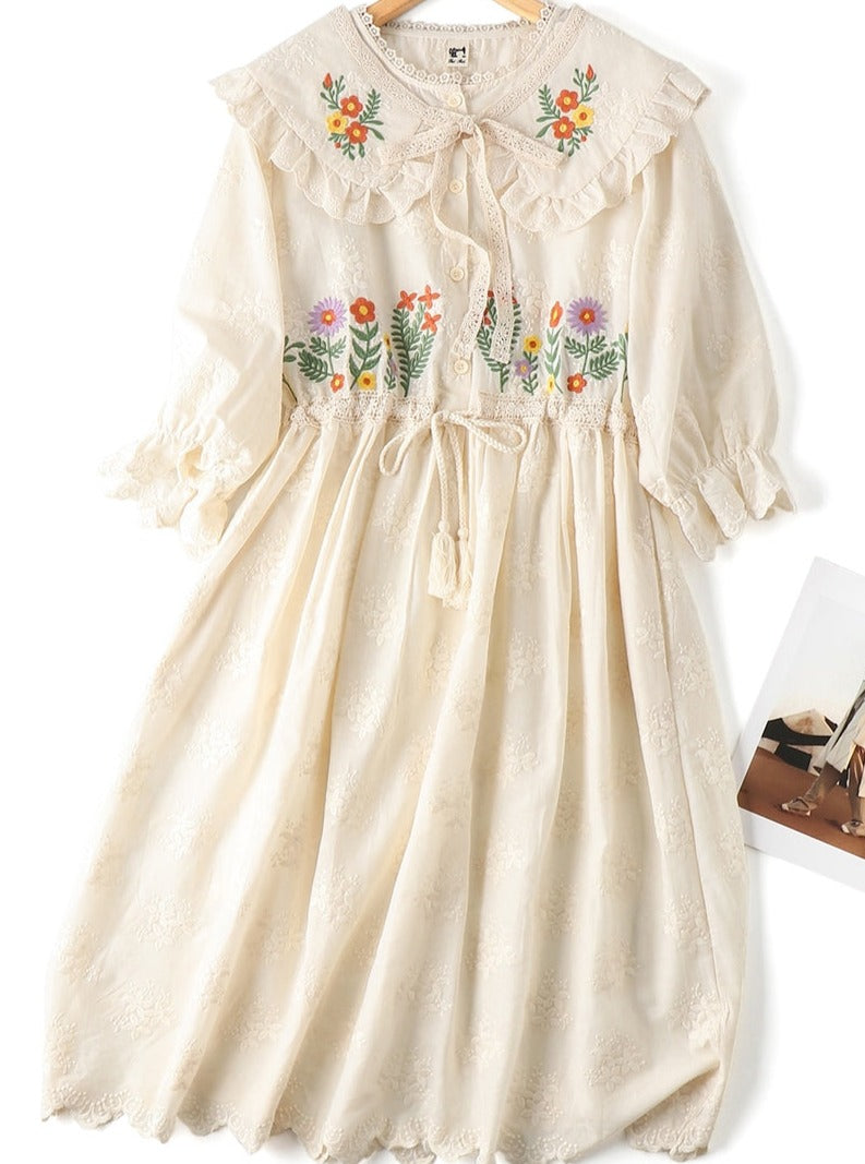 Farmcore Floral Embroidered Dress With Removable Collar– The Cottagecore