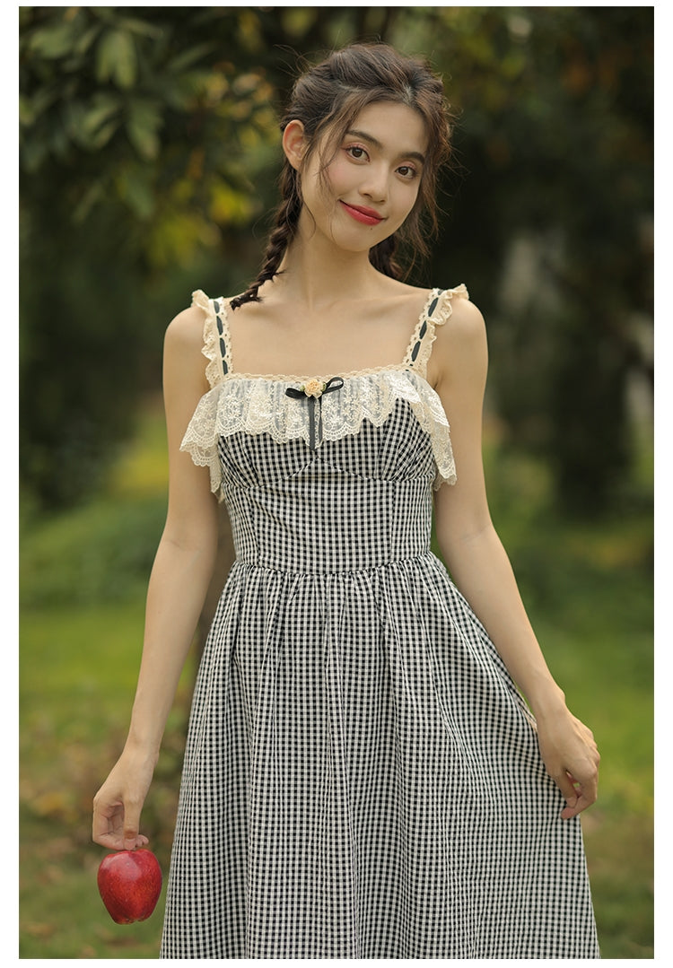 Black Lace Boned Corset + Lace Checkered Slip Dress– The Cottagecore