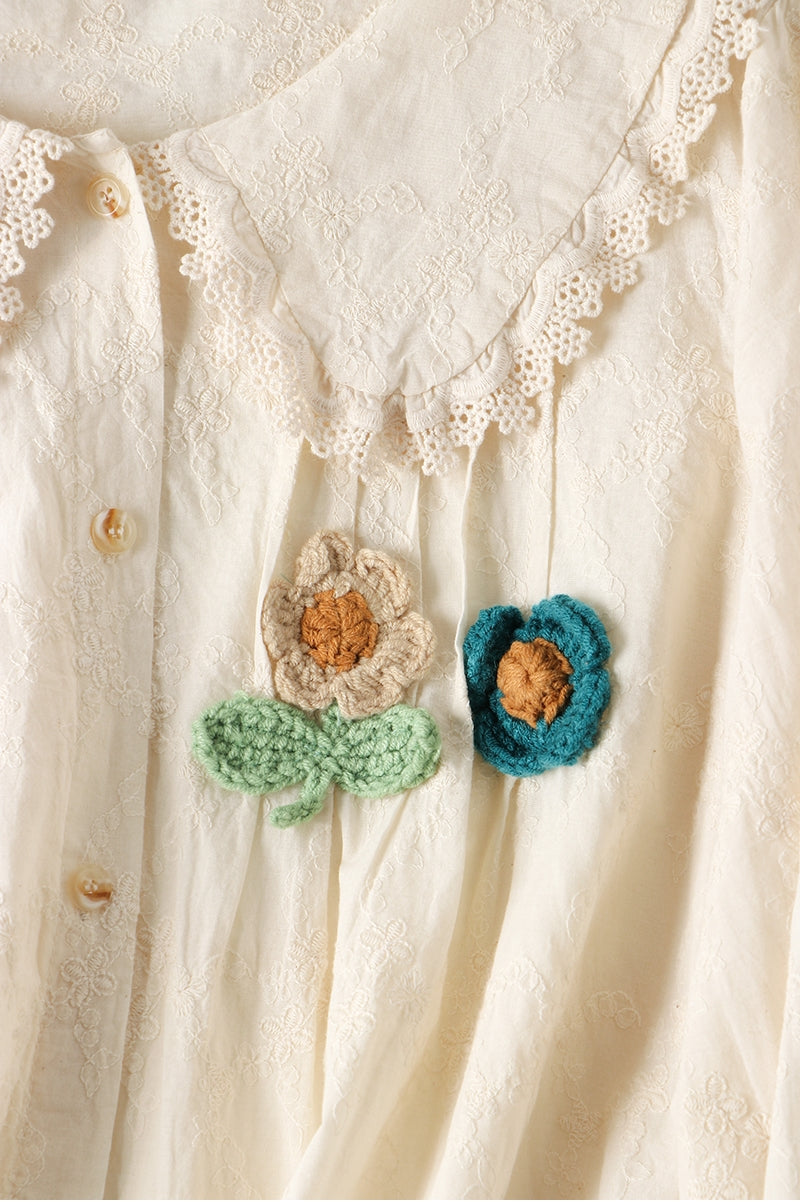 Crocheted Flower Cotton Lace Blouse– The Cottagecore