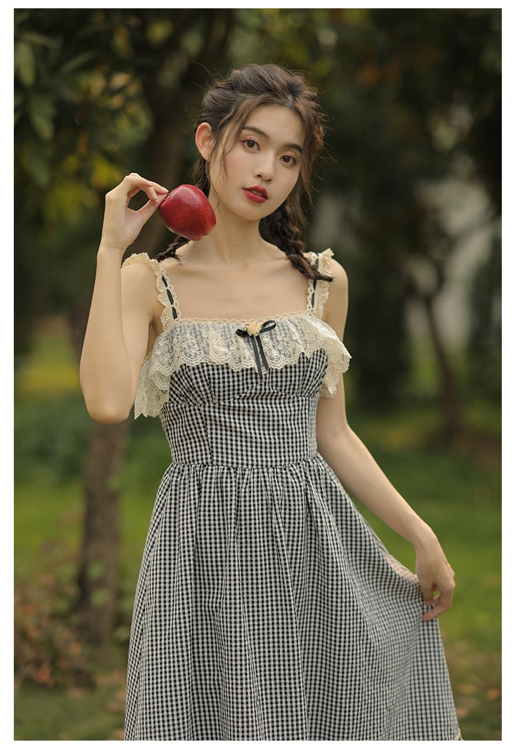 Black Lace Boned Corset + Lace Checkered Slip Dress– The Cottagecore