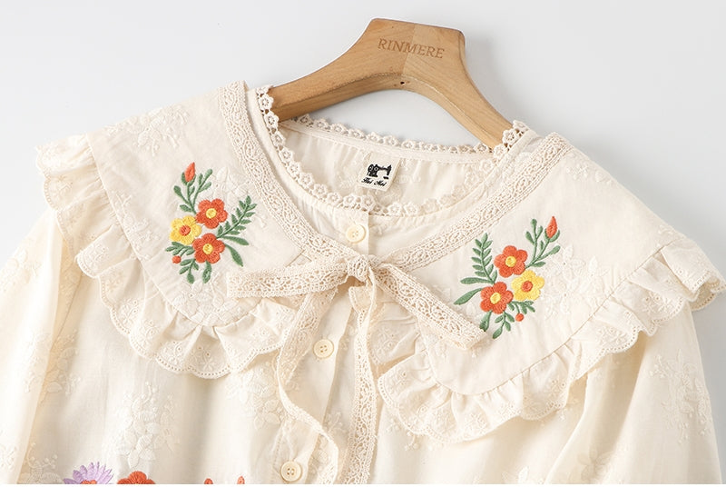 Farmcore Floral Embroidered Dress With Removable Collar– The Cottagecore