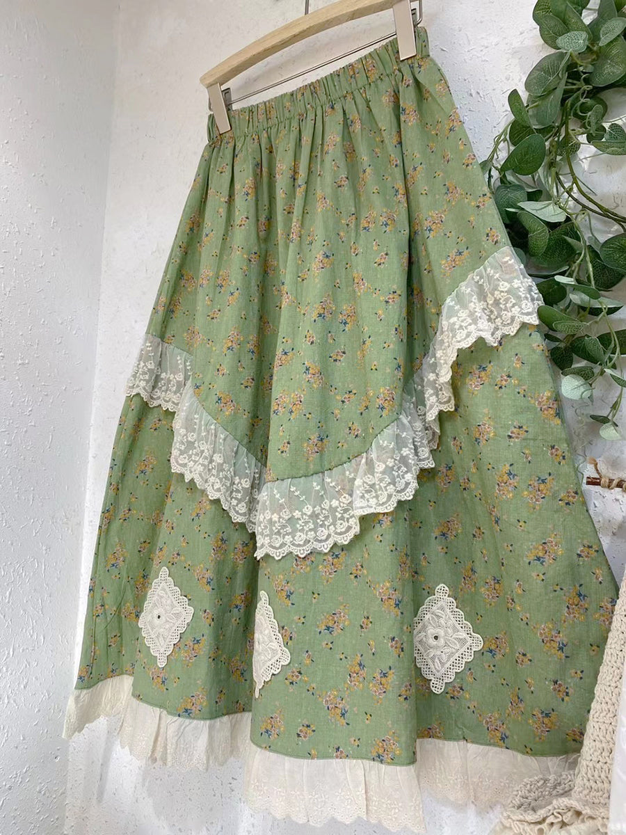 Prairie Farmcore Floral Skirt With Lace Trim– The Cottagecore