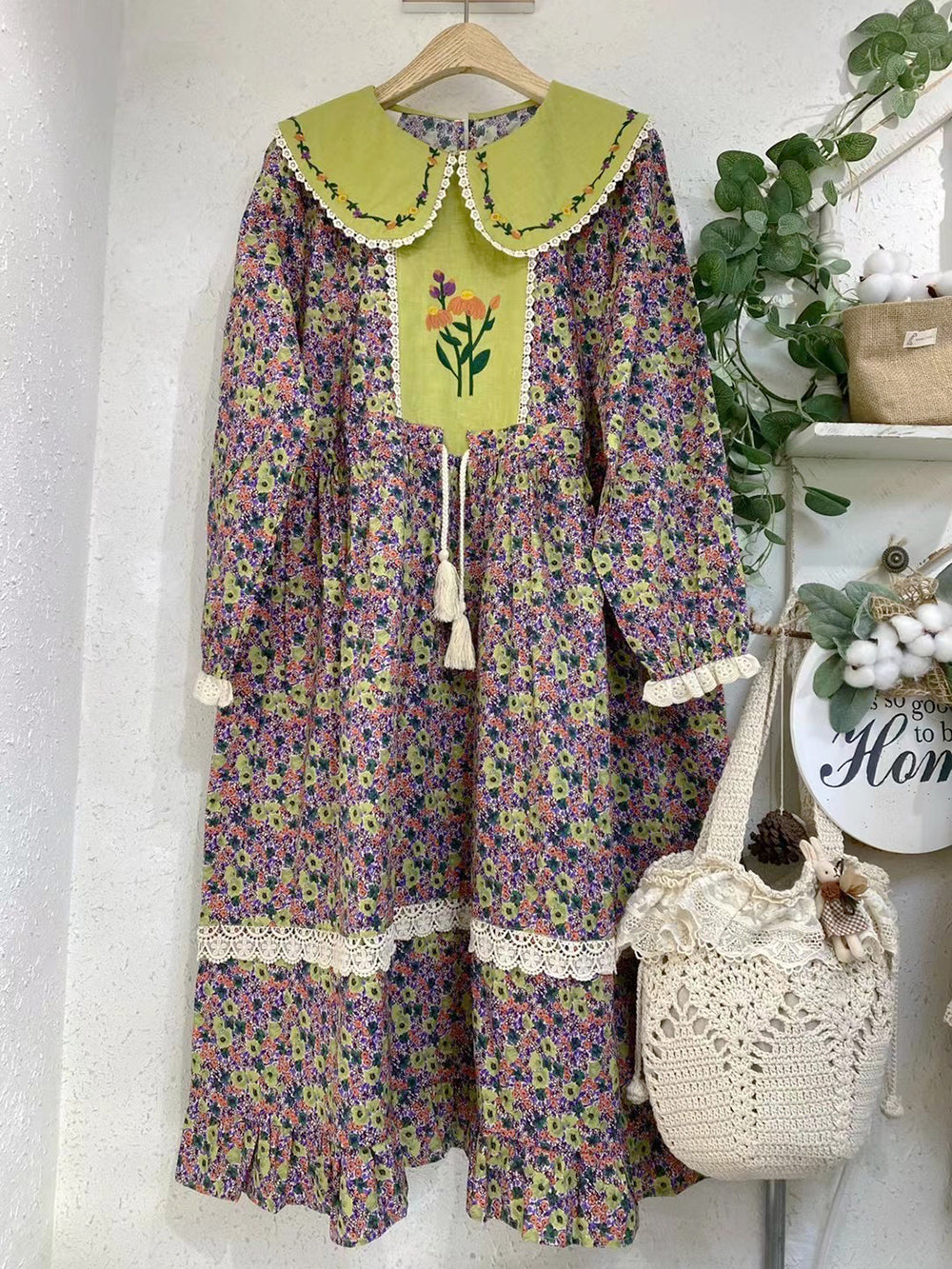 Farmcore Embroidered Dress With Drawstring– The Cottagecore