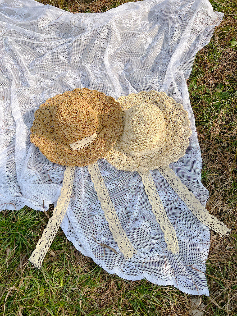 Handmade Straw Hat With Lace Ribbon– The Cottagecore
