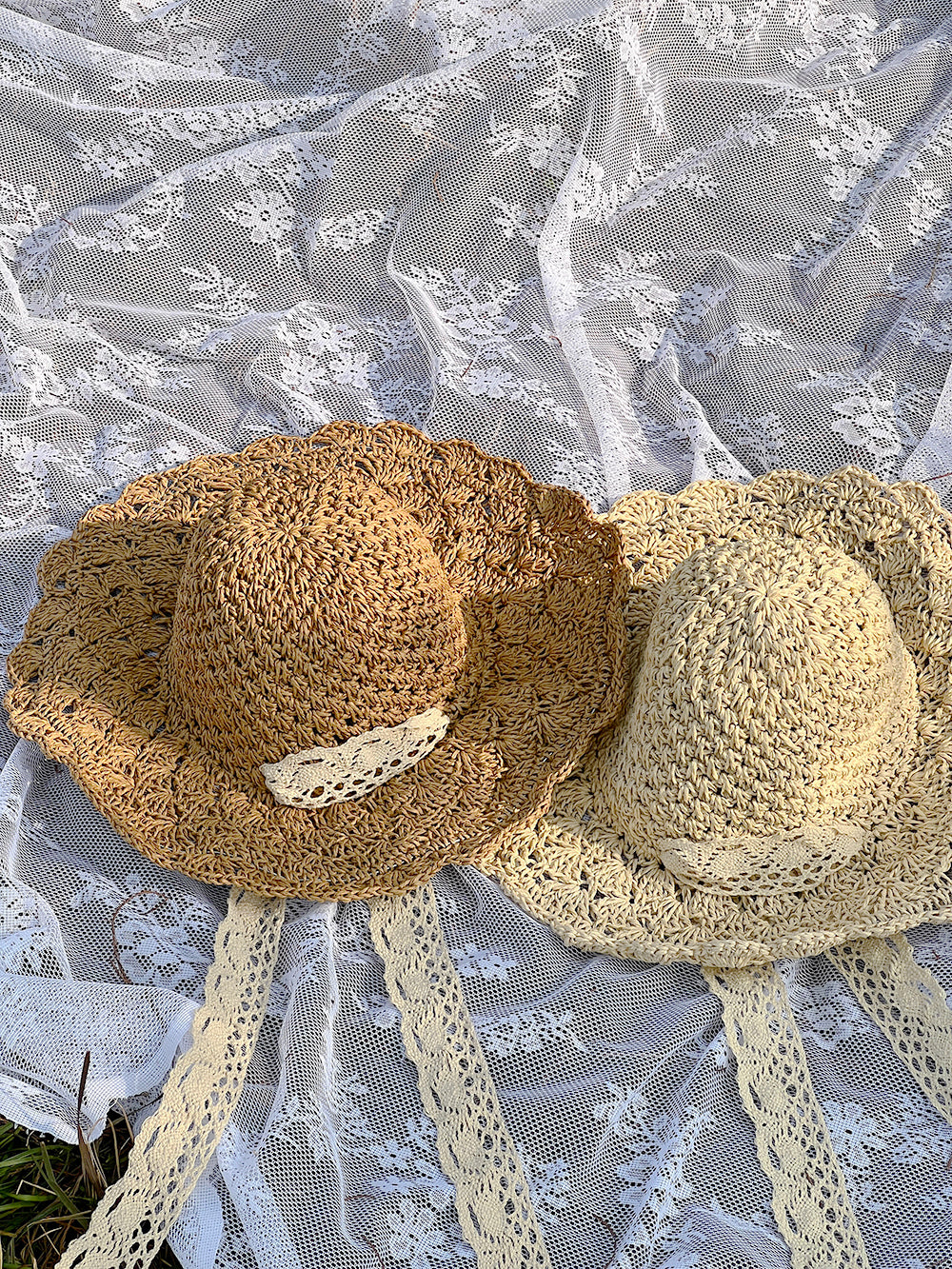 Handmade Straw Hat With Lace Ribbon– The Cottagecore
