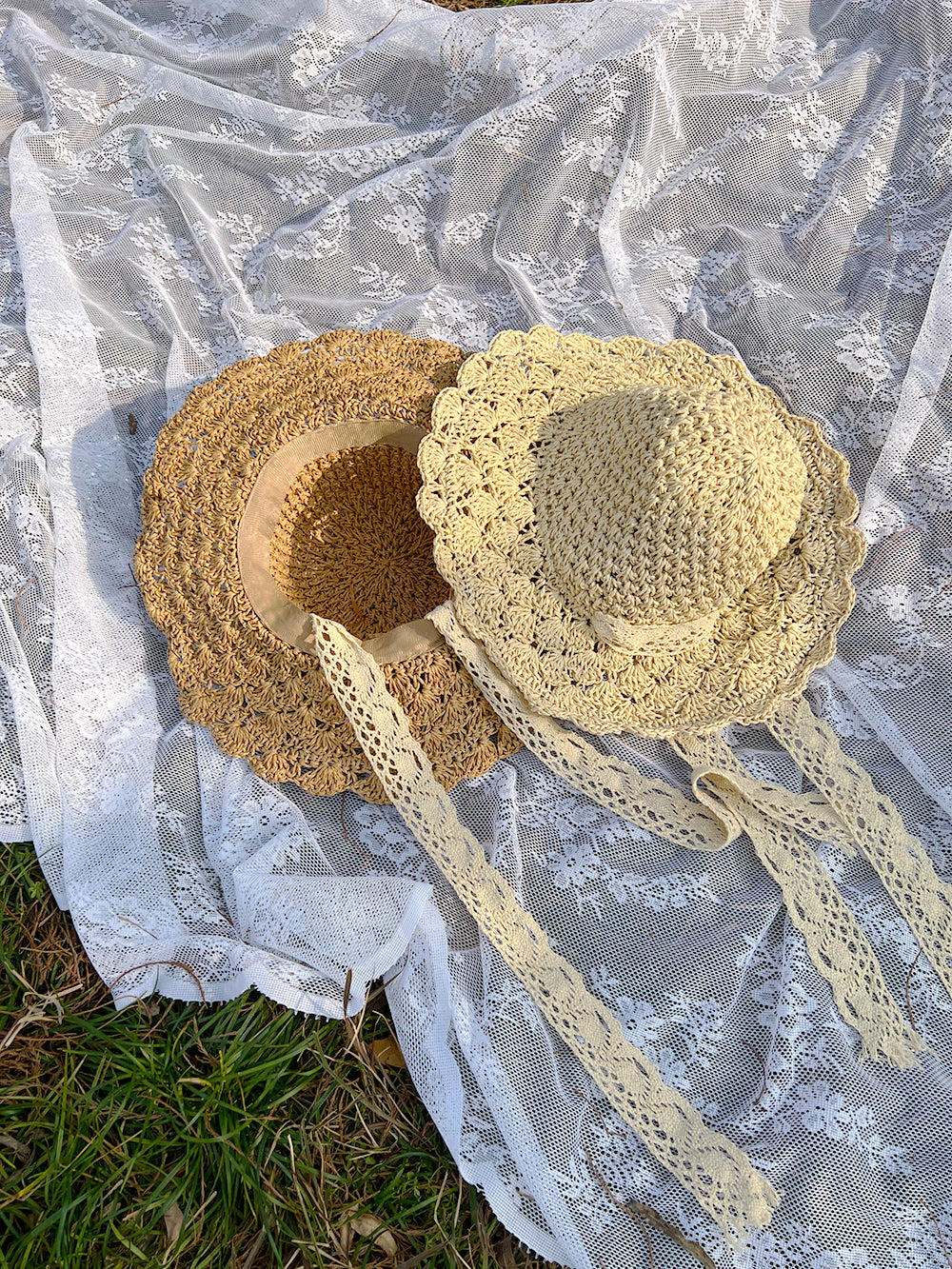 Handmade Straw Hat With Lace Ribbon– The Cottagecore