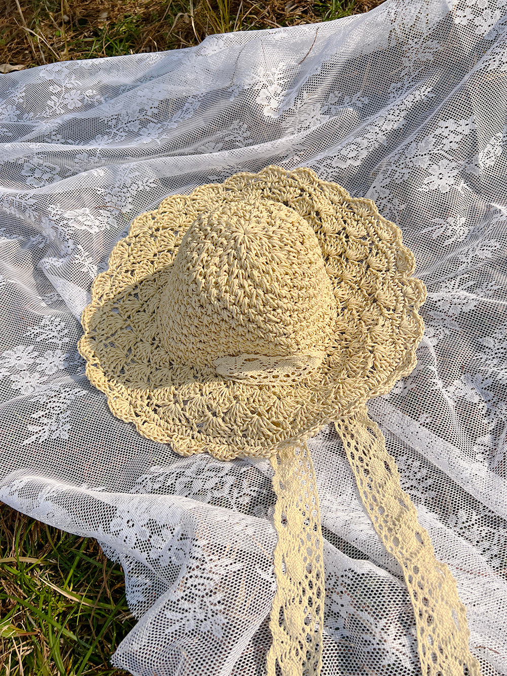 Handmade Straw Hat With Lace Ribbon– The Cottagecore