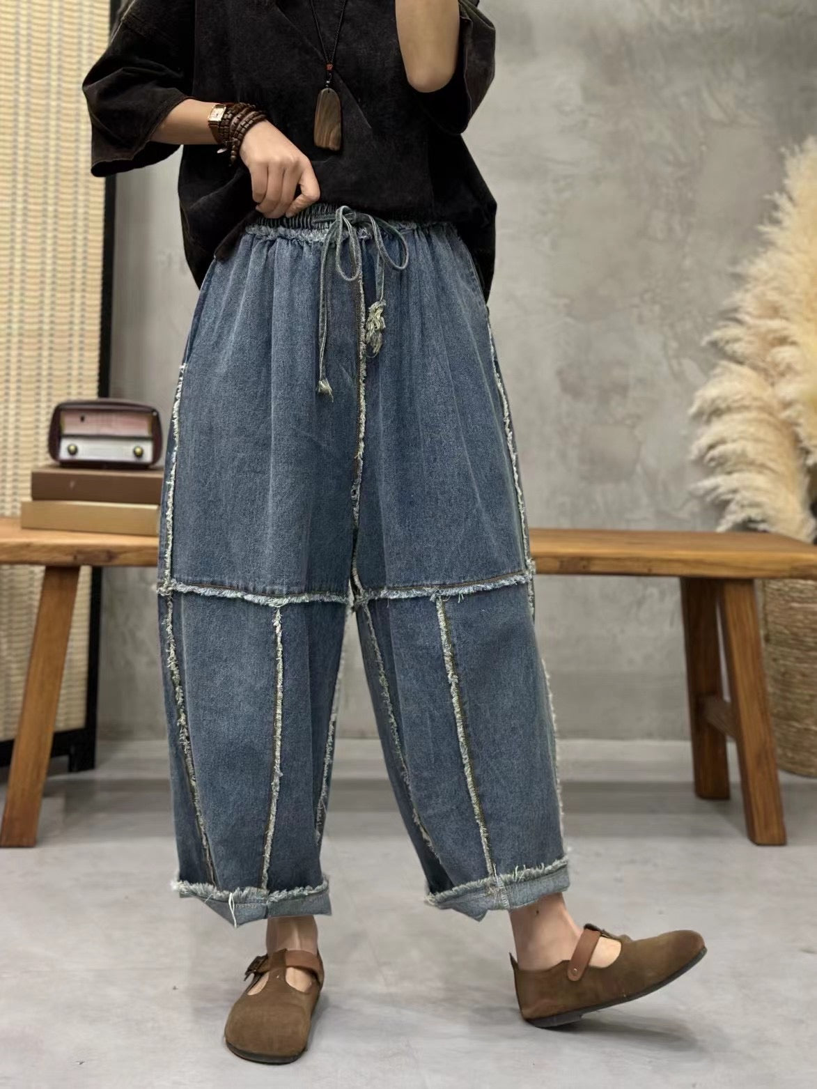 Loose Fit Crop Jeans With Drawstring– The Cottagecore